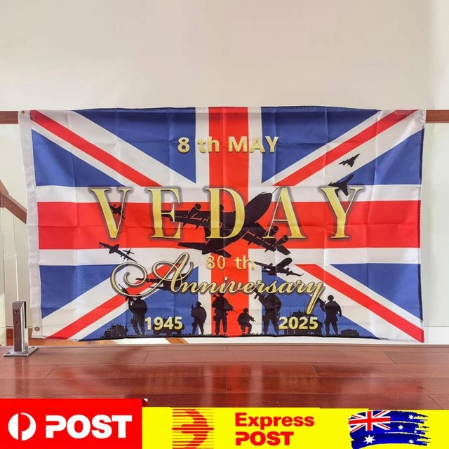 2025 VE DAY 80th Anniversary 150x90cm Flag Decorations Memorabilia ...