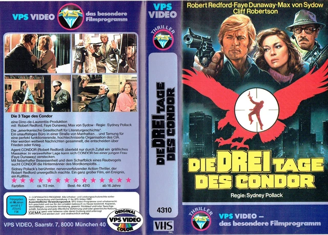 (VHS) DIE DREI Tage des Condor - Robert Redford, Faye Dunaway, Max von ...
