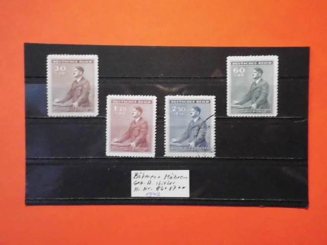 BM. BRIEFMARKEN BÖHMEN und Mähren 1942 Geburtstag A. Hitler Mi. Nr. 85-88** Satz EUR 2,50 ...