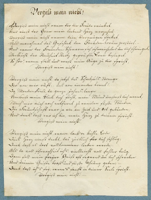 EARLY 19TH-CENTURY FORGET Me Not Poem in German Kurrentschrift Script £ ...