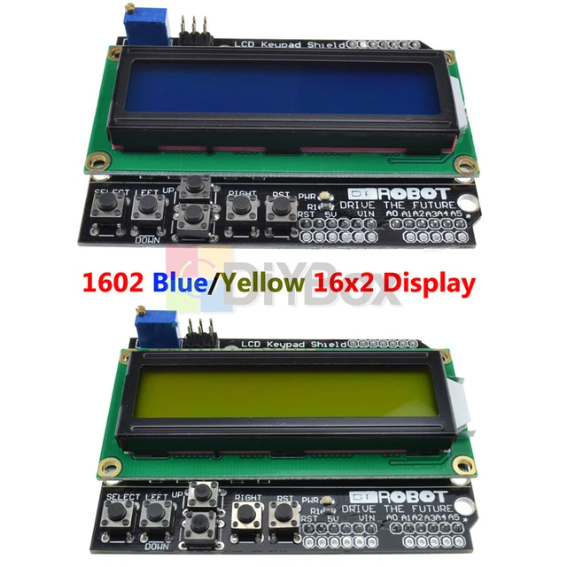 1602 BLUE/YELLOW LCD 16x2 HD44780 Keypad Shield LCD Display Module For ...