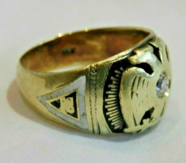 ANTIQUE 14K GOLD 32nd Degree Double Headed Eagle w/ Diamond Masonic ...