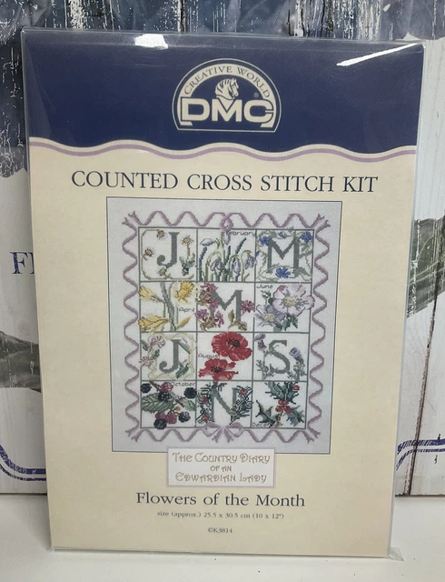 DMC 'FLOWERS Of The Month Picture' Counted Cross Stitch Kit 3814 10”x12 ...