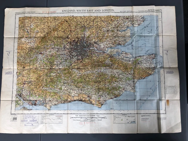 WW2 1941 &MILITARY Edition" Cloth Map Of England, South East And London ...