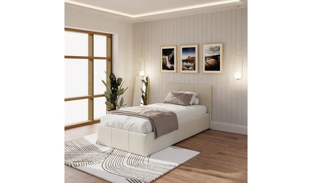 GFW END LIFT Single Ottoman Bed - Natural Hopsack | Gas Lift Storage £ ...