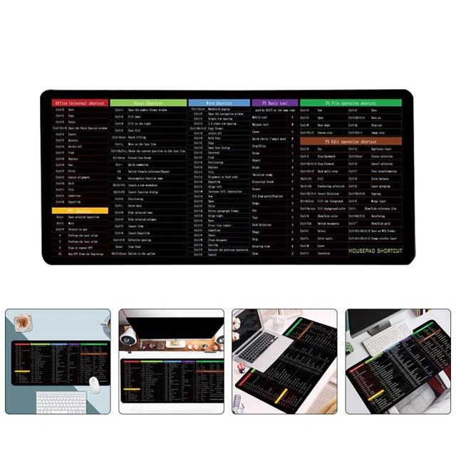 OFFICE MOUSE PAD Extended Topographic English Shortcut Keyboard Mat ...