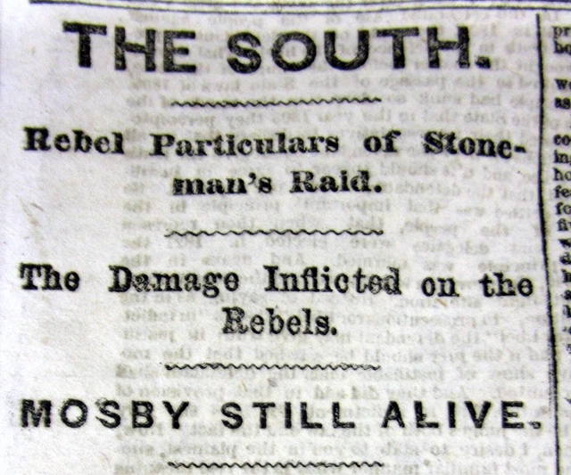 1865 JOURNAL DE guerre civile JOHN SINGLETON MOSBY BLESSÉ en mangeant ...