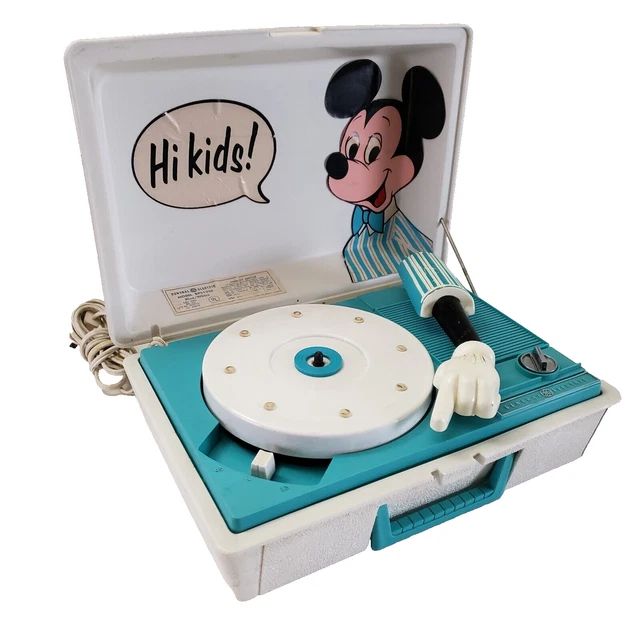 GENERAL ELECTRIC MICKEY Mouse Suitcase Record Player Turntable Hi Kids ...