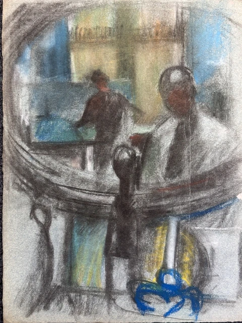 DESSIN JEAN TERLES Beaux Arts portrait Atelier sculpteur miroir pastel ...