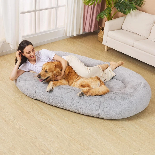 FOND + FOUND Large Human Dog Bed Fluffy Faux Fur Bean Bag Bed Nap Bed ...
