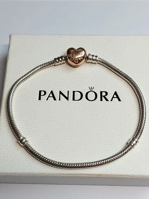 GENUINE PANDORA SILVER Snake Charm Bracelet Rose Gold ️ Clasp ALE R ...