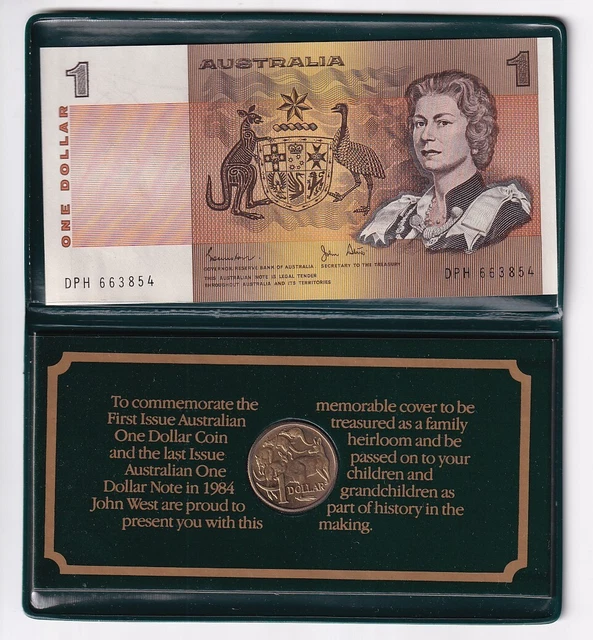AUSTRALIAN: 1984 $1 Coin & Banknote In John West Commemorative Cover ...