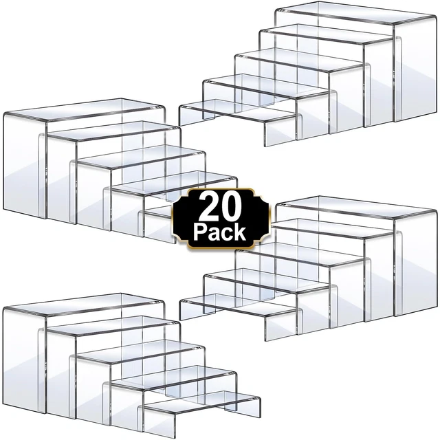 20 PACK CLEAR Acrylic Riser Display Shelf Stands for Cupcake, 1, 3, 4 ...