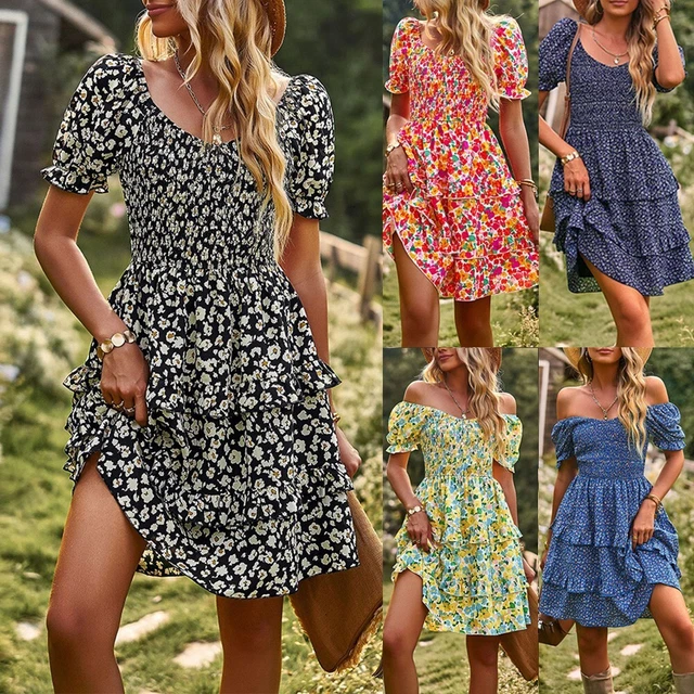 ROBE COURTE FEMME la mode A Line avec imprim floral et ourlet volants EUR 20,69 - PicClick FR