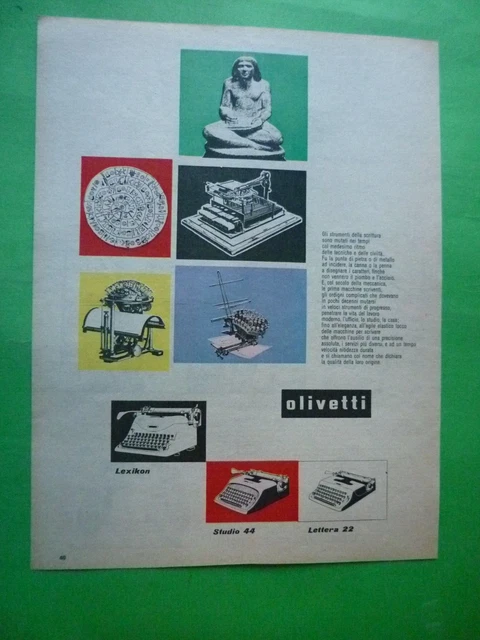 OLIVETTI LETTERA 22 1958 Pubblicita' vintage macchina da scrivere ...