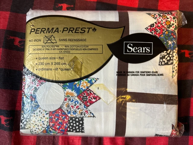 VINTAGE SEARS PERMA-PREST Dresden Star Queen Flat Bed Sheet NOS $45.00 ...
