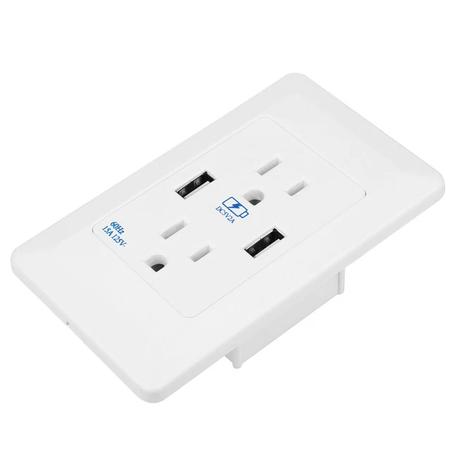 CM 15A DOUBLE Power Outlet Supply Receptacle W/Dual USB Wall Charger ...