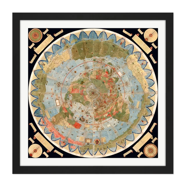 MAP MONTE 1587 Composite World Pictorial Chart Square Framed Wall Art ...