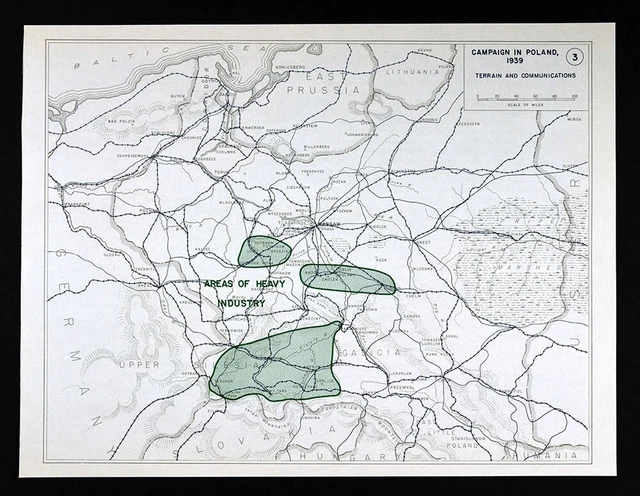 WWII RAILROAD MAP Poland Campaign 1939 Warsaw Danzig Germany Silesia ...