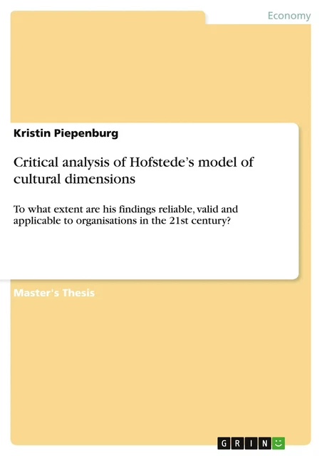 CRITICAL ANALYSIS OF Hofstede's model of cultural dimensions Kristin ...
