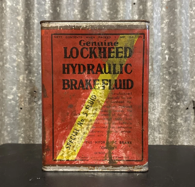 LOCKHEED HYDRAULIC BRAKE Fluid Early 1 Gallon Vintage Oil Tin $91.90 ...