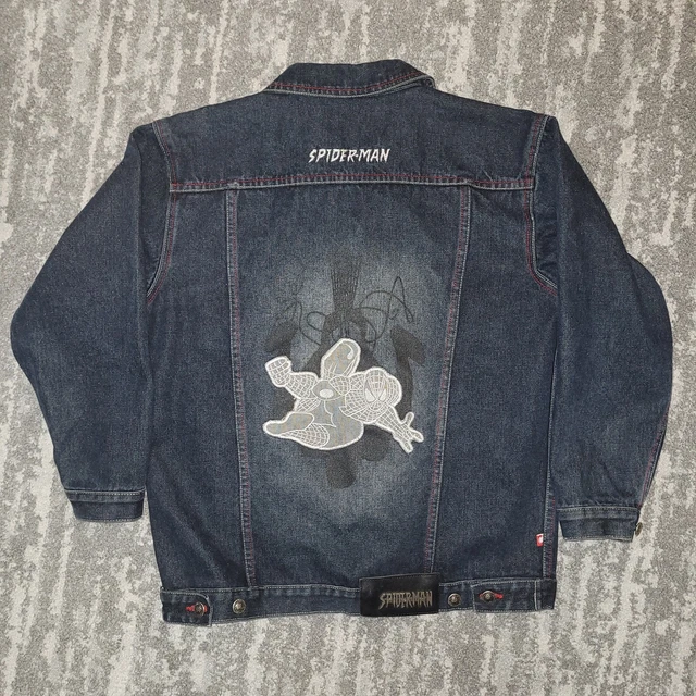 RARE MARVEL 2003 Spiderman Venom Blue Denim Jean Jacket Youth XL Men's ...