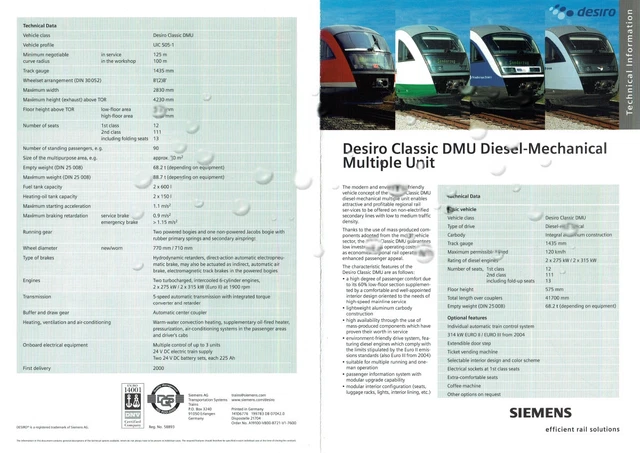 SIEMENS DATA SHEET of '04, Desiro Classic DMU Diesel-Mechanical ...