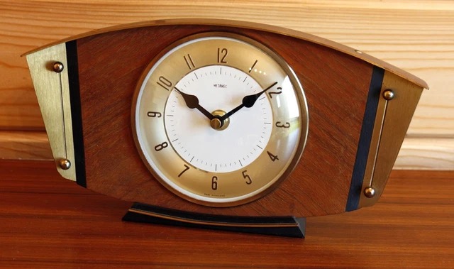 VINTAGE 27CM METAMEC Mantel Clock - Retro Clock Wooden Desk Clock Mid ...