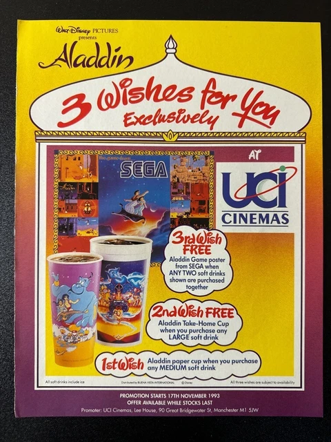 ALADDIN / UCI Cinemas - Disney - Magazine Movie Advert 9X12" [M186] £4. ...