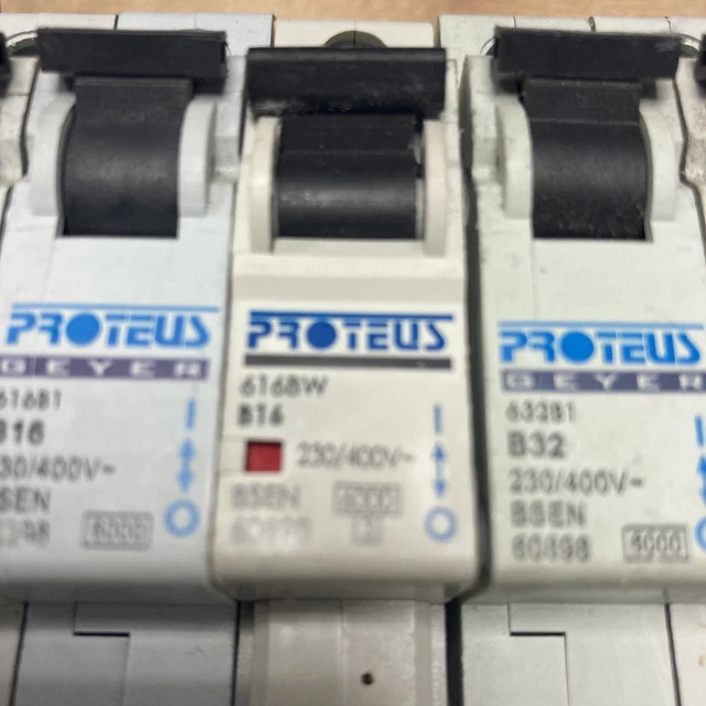 PROTEUS MCB 16 Amp Single Pole Circuit Breaker B16 Type B 16A 616BW £5. ...