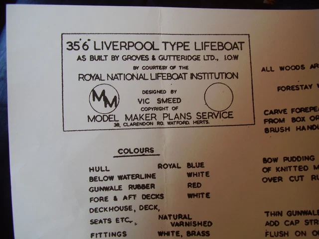 A MODEL BOAT Plan Liverpool Type Lifeboat 35 6" £5.00 - PicClick UK