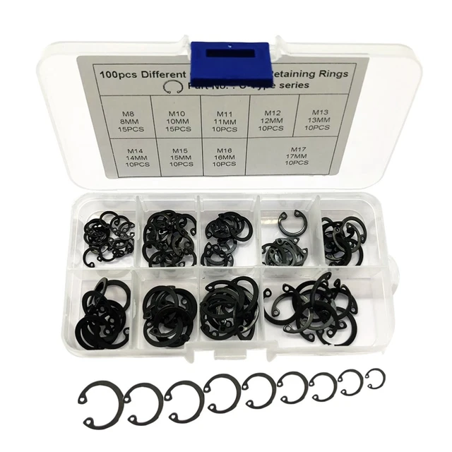 100 IN SNAP Ring Kit Set Spring Steel Retaining External Circlip £5.39 ...