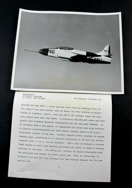 PHOTO AVION LOCKHEED AIRCARFT - T2V-1 JET TRAINER US NAVY + DESCRIPTIF ...