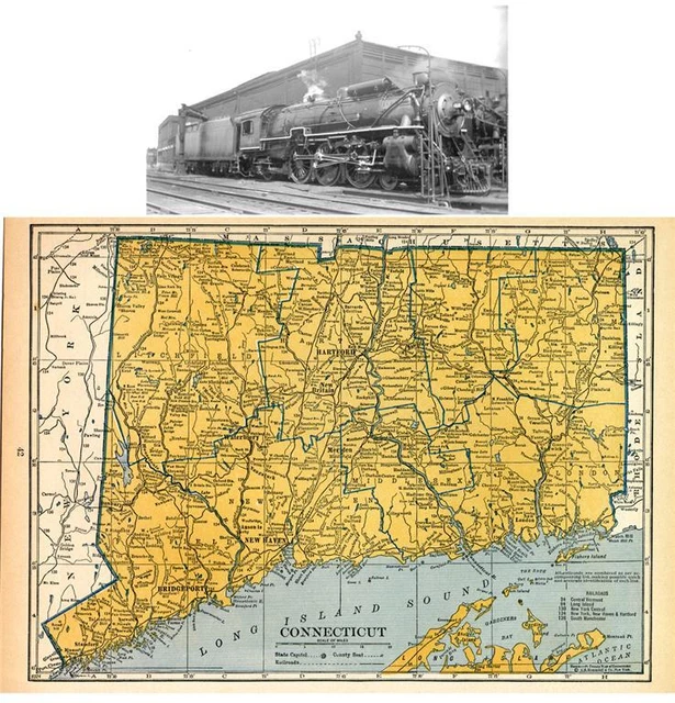 A 1939 CONNECTICUT Railroad Map Shows All Rr Depots Towns + Nynh&H ...
