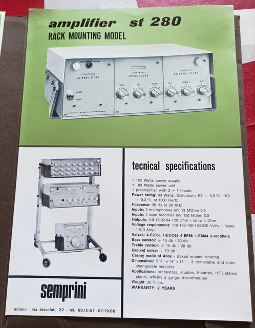 ANCIEN SEMPRINI AMPLIFICATEUR st 280 brochure technique EUR 12,00 ...