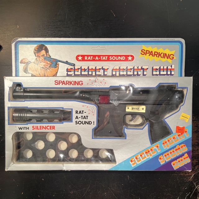 VINTAGE SPARKING SECRET Agent Machine Gun Rat-A-Tat Sound W/ Silencer ...