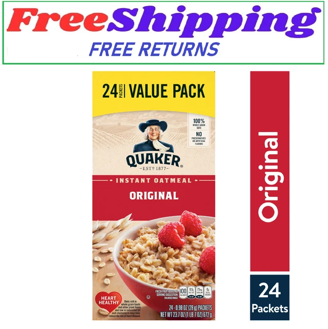 QUAKER, INSTANT OATMEAL, Value Pack, Original, 0.98 oz, 24 Packets $8. ...