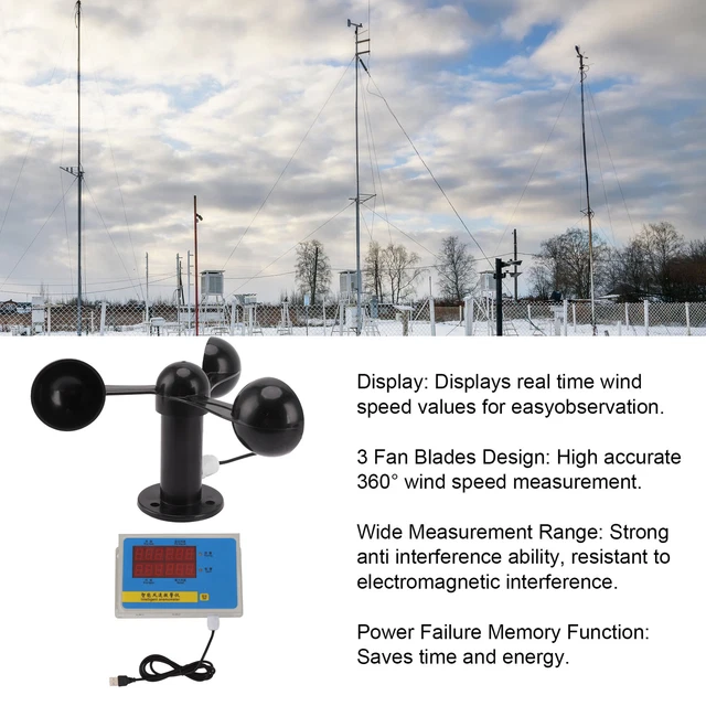 TOWER CRANE ANEMOMETER Wind Speed Alarm USB 3 Fan Blades Accurate ...