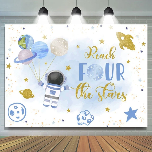 BLUE ASTRONAUT STARS Planet 4th Birthday Backdrop $37.90 - PicClick AU