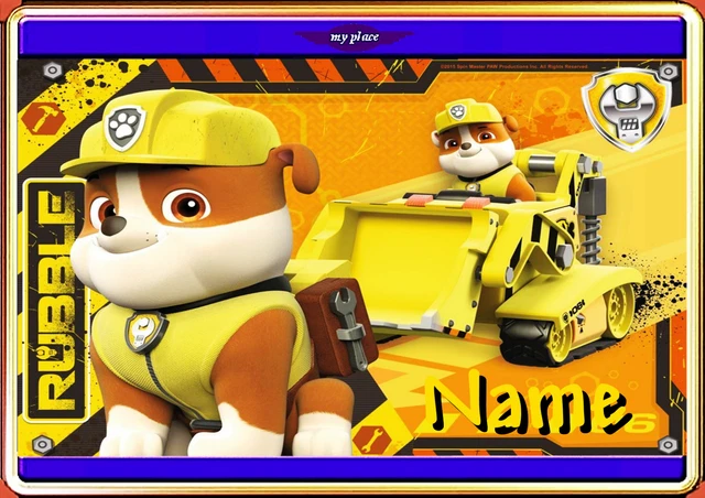 PAW PATROL RUBBLE Personalised Place Mat Dinner Mat Table Mat £6.50 ...