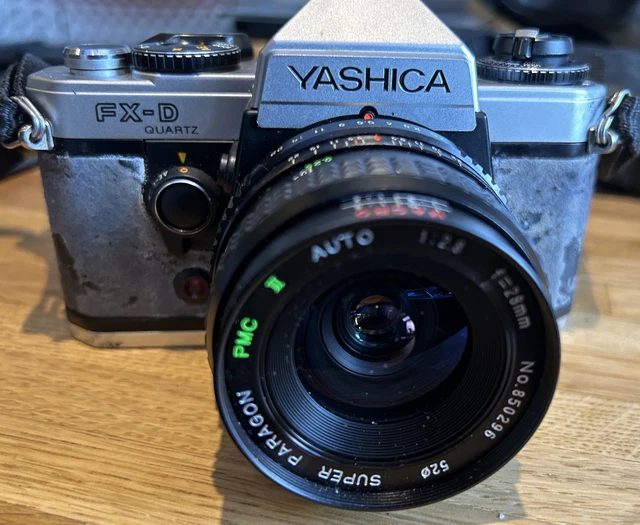 YASHICA FX-D QUARTZ 35mm SLR Camera with 28mm lens, 55mm Lens, External ...