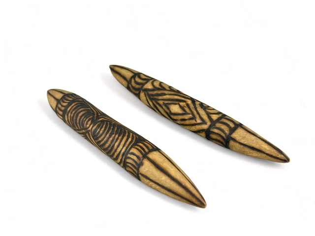 VINTAGE CLAP STICKS mulga wood carved Aboriginal pair 1960's AUSTRALIA ...