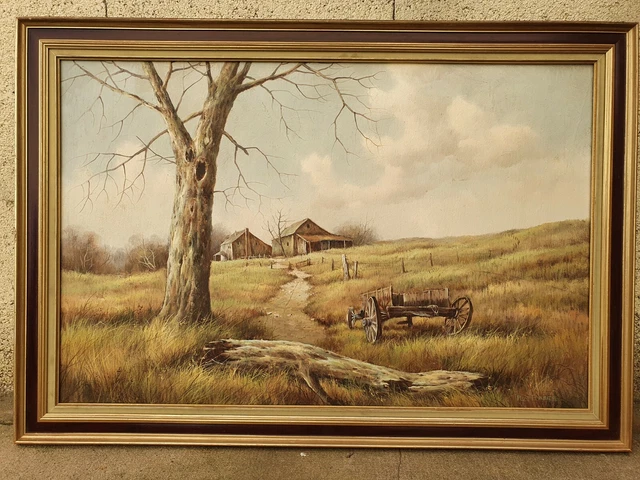 TABLEAU PEINTURE SIGNÉ Roy Reece huile sur toile 1970 artiste américain ...