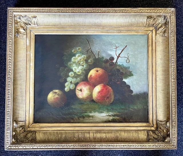 TABLEAU ANCIEN NATURE morte fruit XIX huile sur toile cadre en bois doré sculpté EUR 459,00 ...