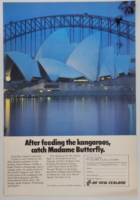 SYDNEY OPERA HOUSE Australia Air New Zealand 1978 New Yorker Ad 7.5x11 ...