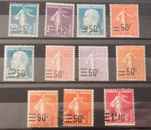 TIMBRE FRANCE 1926 N°217/228 série 11 TIMBRES SEMEUSE PASTEUR SURCHARGE ...
