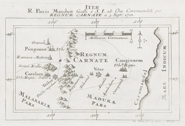 ORIGINE INDE CARNATIC Région Inde Carte Map Carte Stöcklein Engraving ...