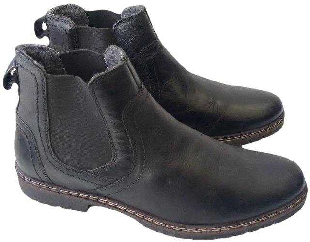 EASY MEN'S BLACK Leather Ankle Pull on Boots Size UK 8 EU 42 £25.66 ...