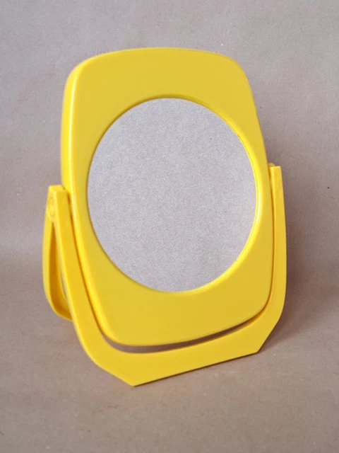 VINTAGE VANITY MIRROR 70s 80s HONG KONG RETRO SPACE AGE YELLOW PLASTIC ...