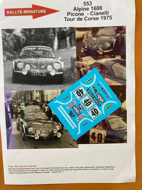 DECALS 1/43 ALPINE Renault A110 Picone Tour De Corse 1975 Wrc Rallye ...